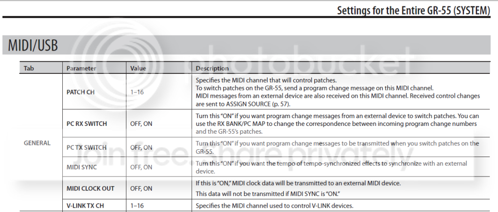 MIDI input of GR-55 question
